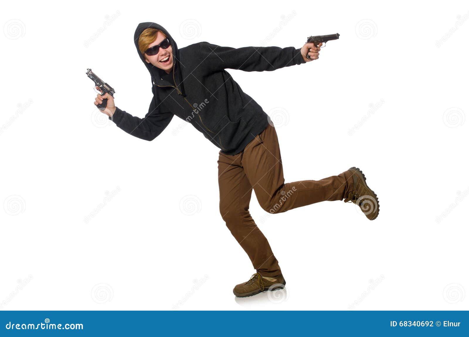 The Aggressive Man with Gun Isolated on White Stock Photo - Image of ...