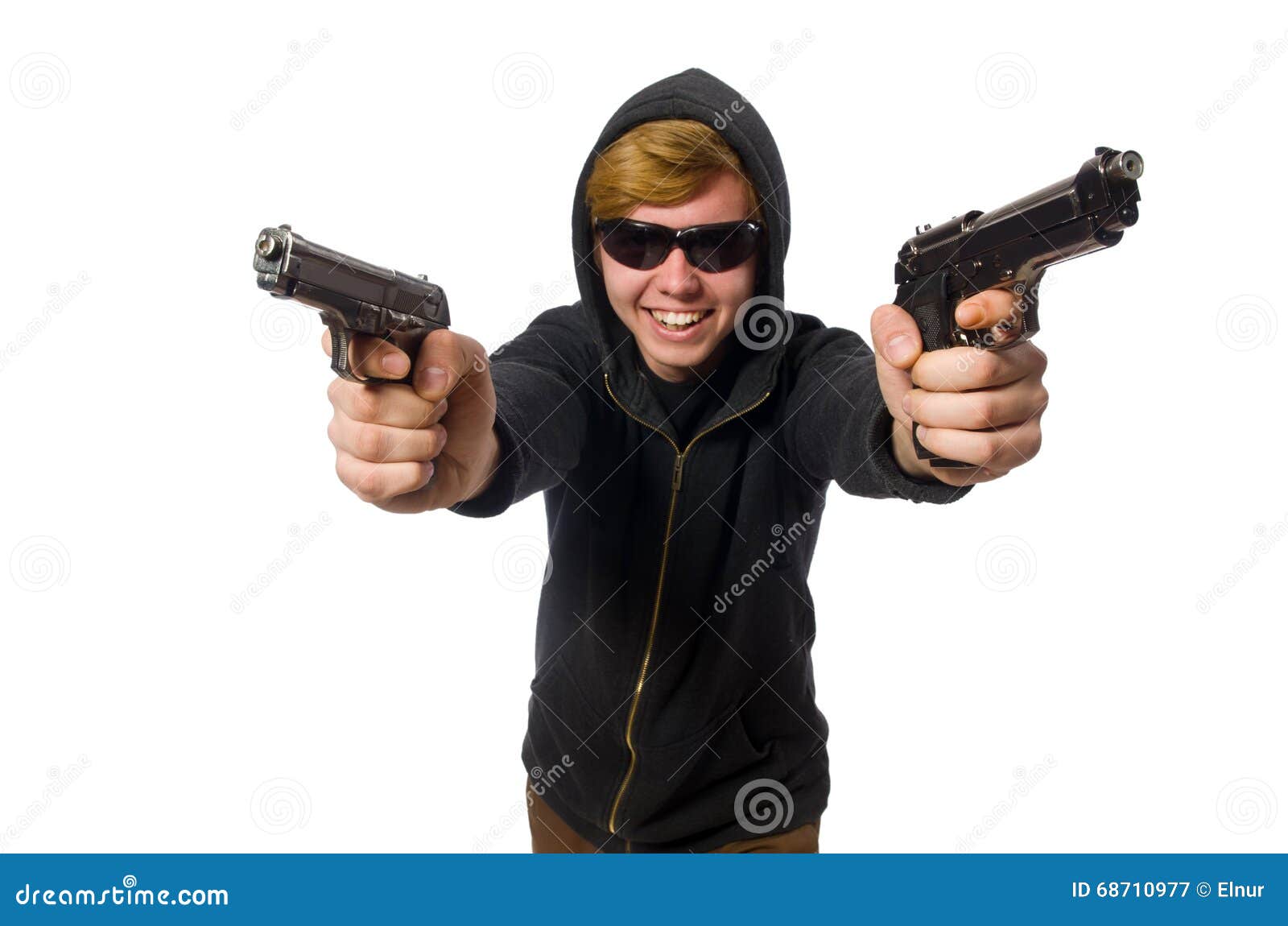 The Aggressive Man with Gun Isolated on White Stock Image - Image of ...