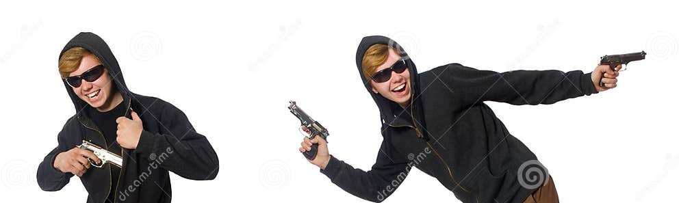 The Aggressive Man with Gun Isolated on White Stock Image - Image of ...