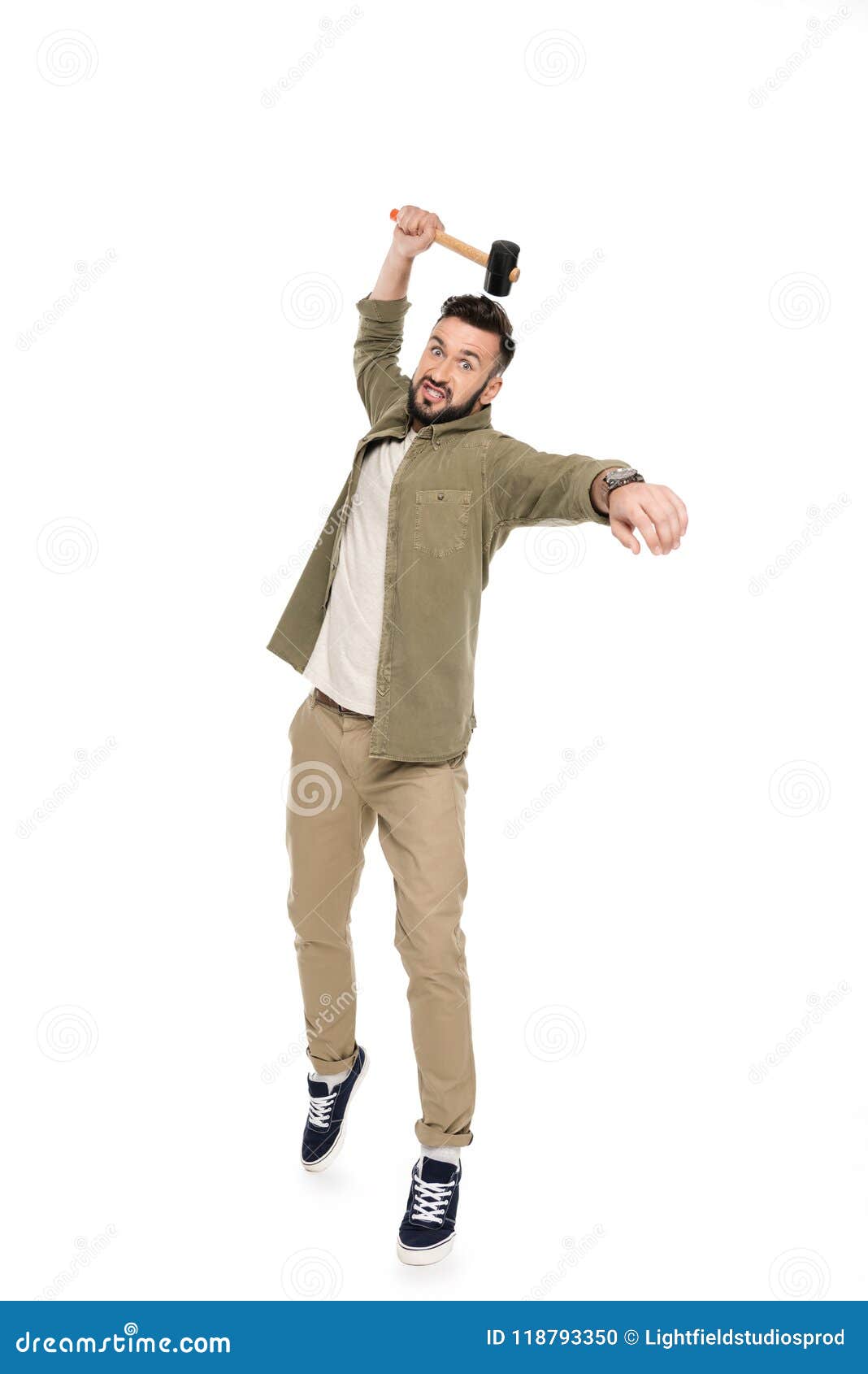 Aggressive Man with Hammer in Hand Looking at Camera Stock Photo ...