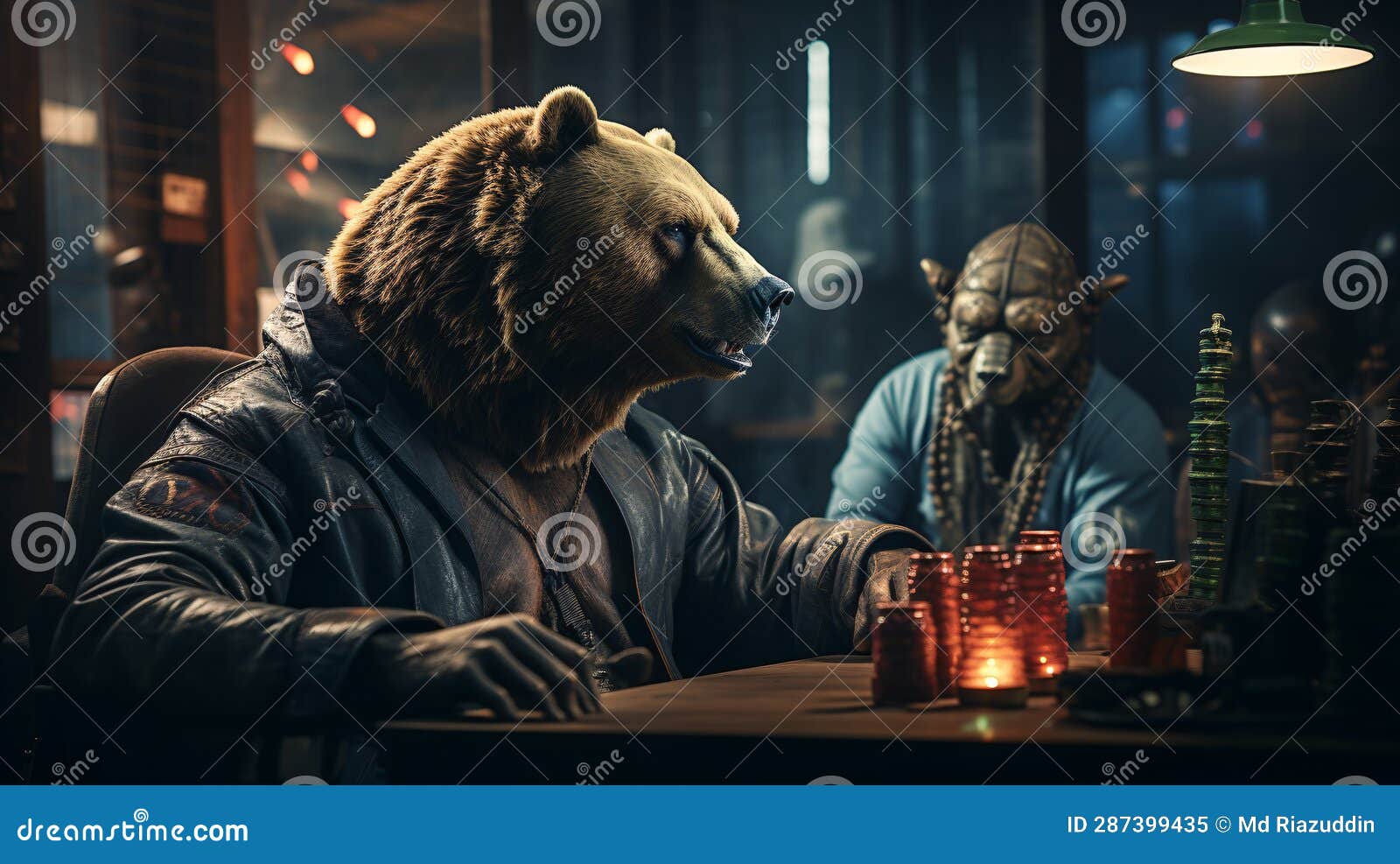 2 Aggressive Marketers or Traders One Head is Angry Red Bear and Bull ...