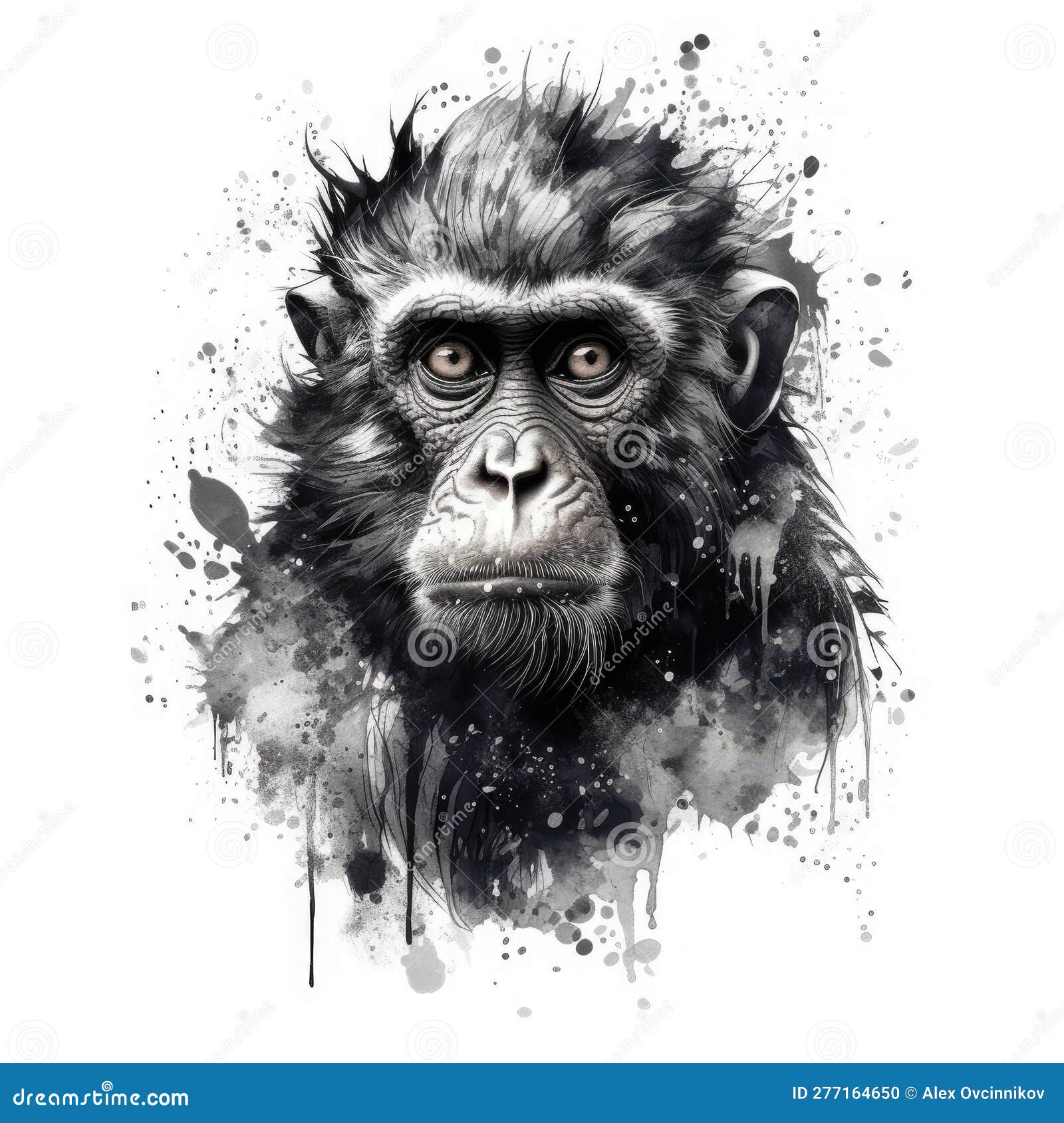 Aggressive Monkey in Neo-Traditional Style on White Background. Perfect ...