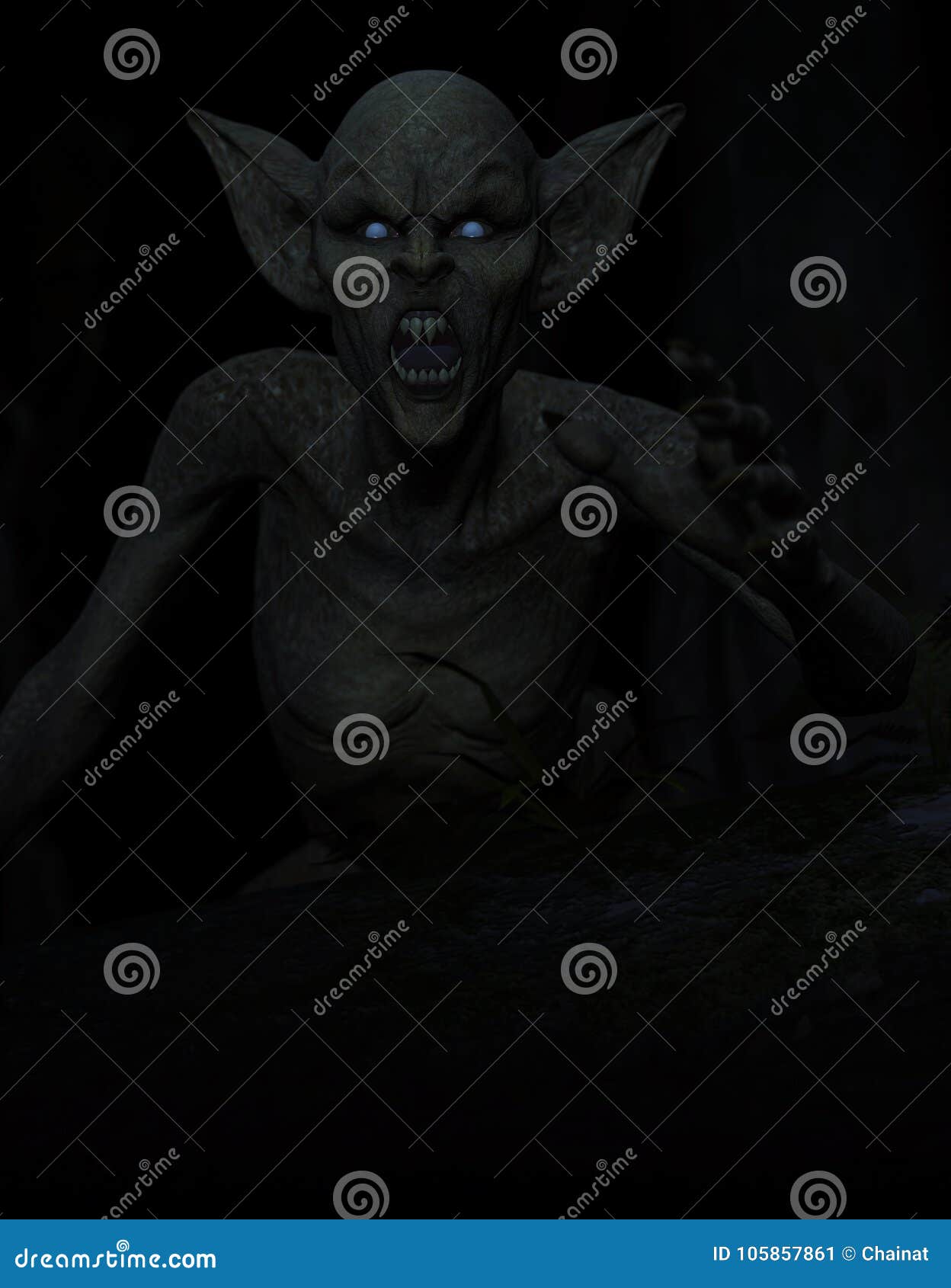 Aggressive Monster at Night in the Forest Stock Illustration ...