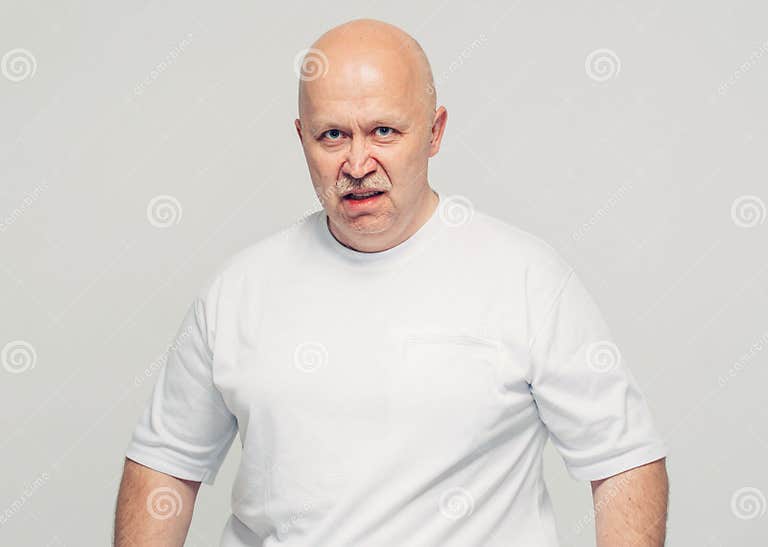 Aggressive Old Man Portrait on White Background Stock Photo - Image of ...