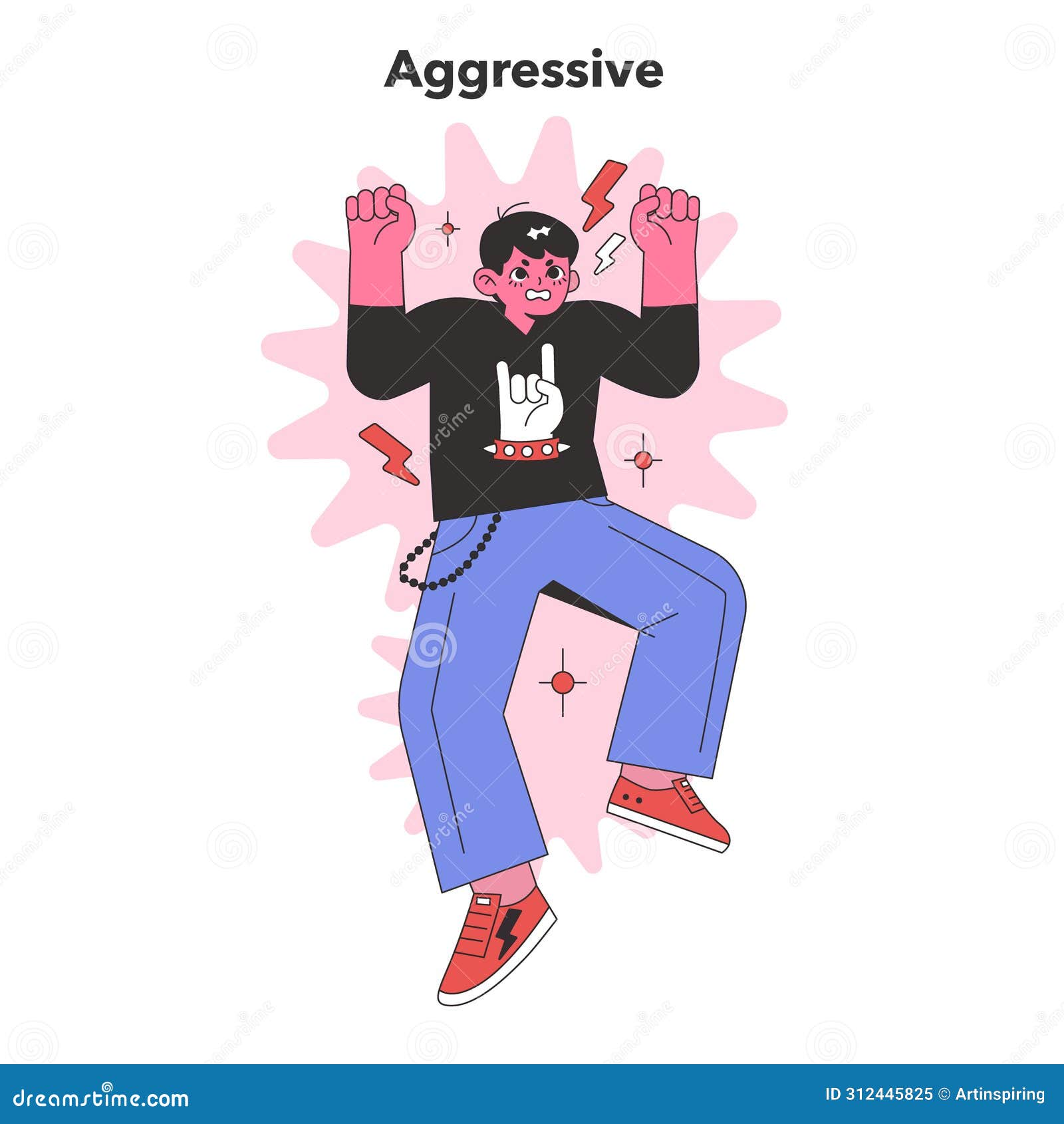 Aggressive Personality Portrayal. Flat Vector Illustration ...