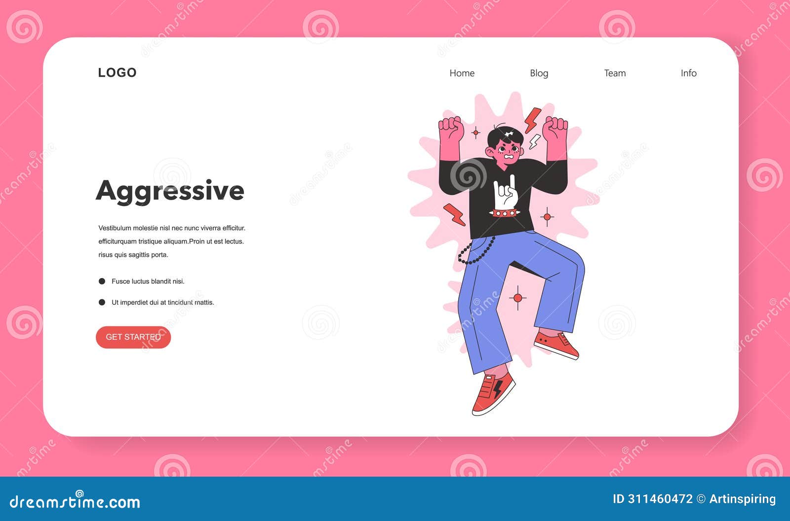 Aggressive Personality Portrayal. Flat Vector Illustration Stock Vector ...