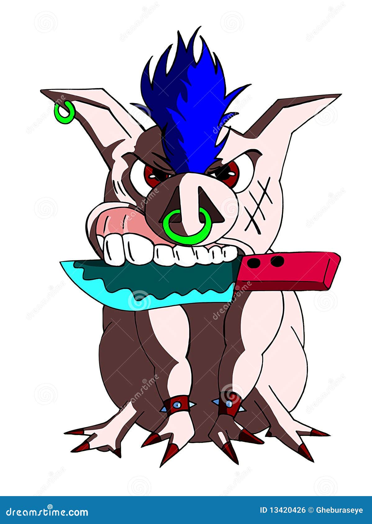 Isolated Aggressive Pig with Knife, Fun, Animal, Cartoon. Stock ...