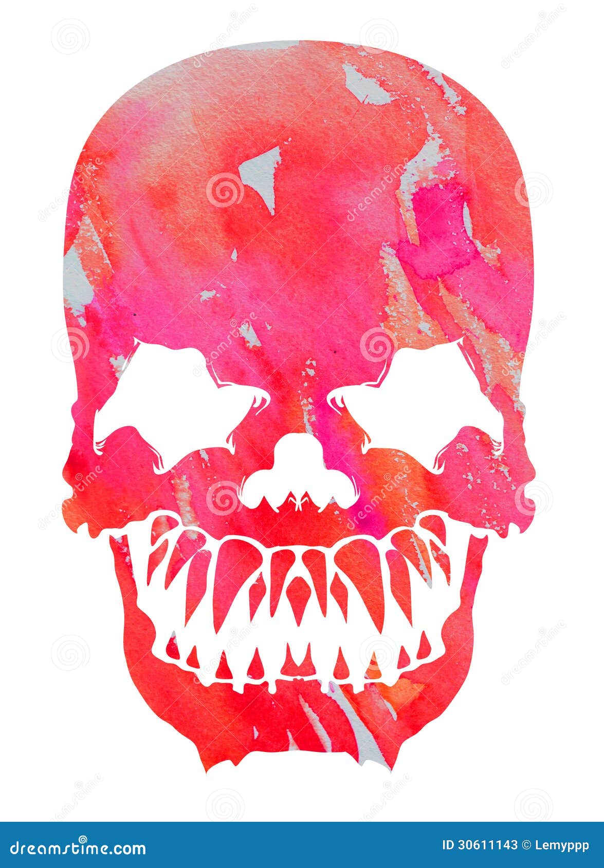 Aggressive Pink Watercolor Skull Stock Illustration - Illustration of ...