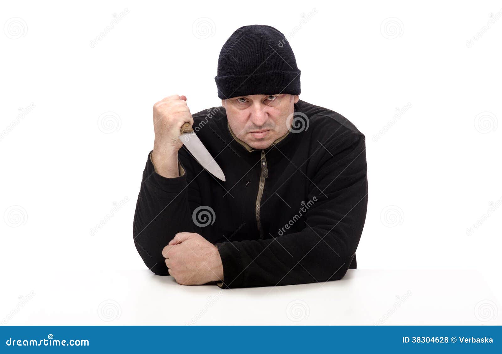 Aggressive Psychopath with Big Knife Stock Photo - Image of male ...