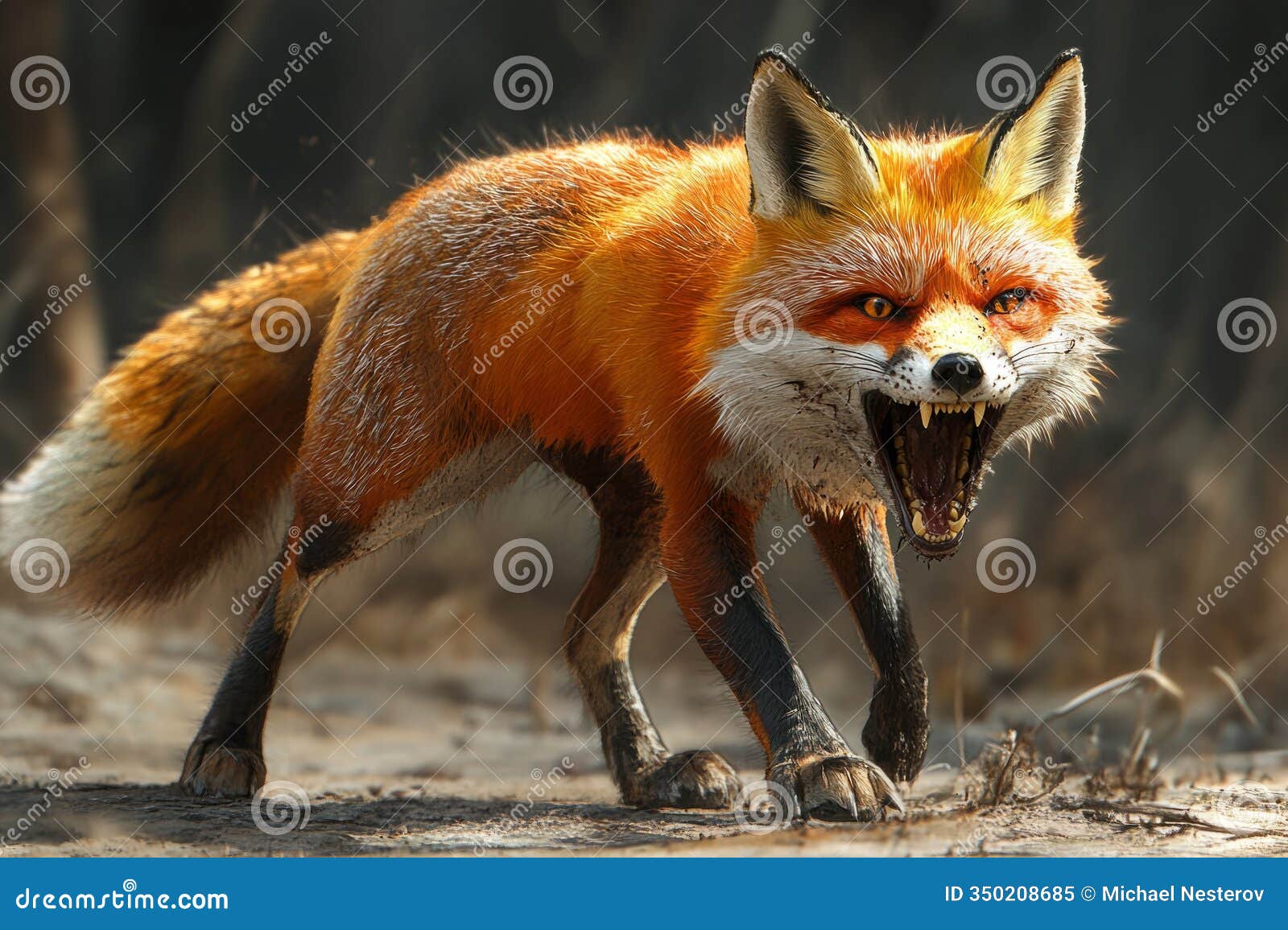 Aggressive Red Fox Showing Teeth Under the Rain Editorial Image - Image ...