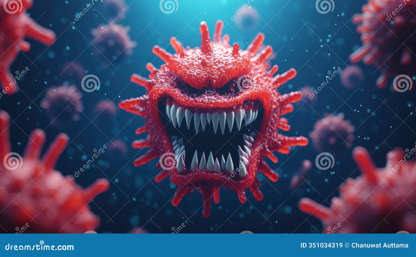 Aggressive Red Virus 3D Render Microbiology Infection Disease Cell ...