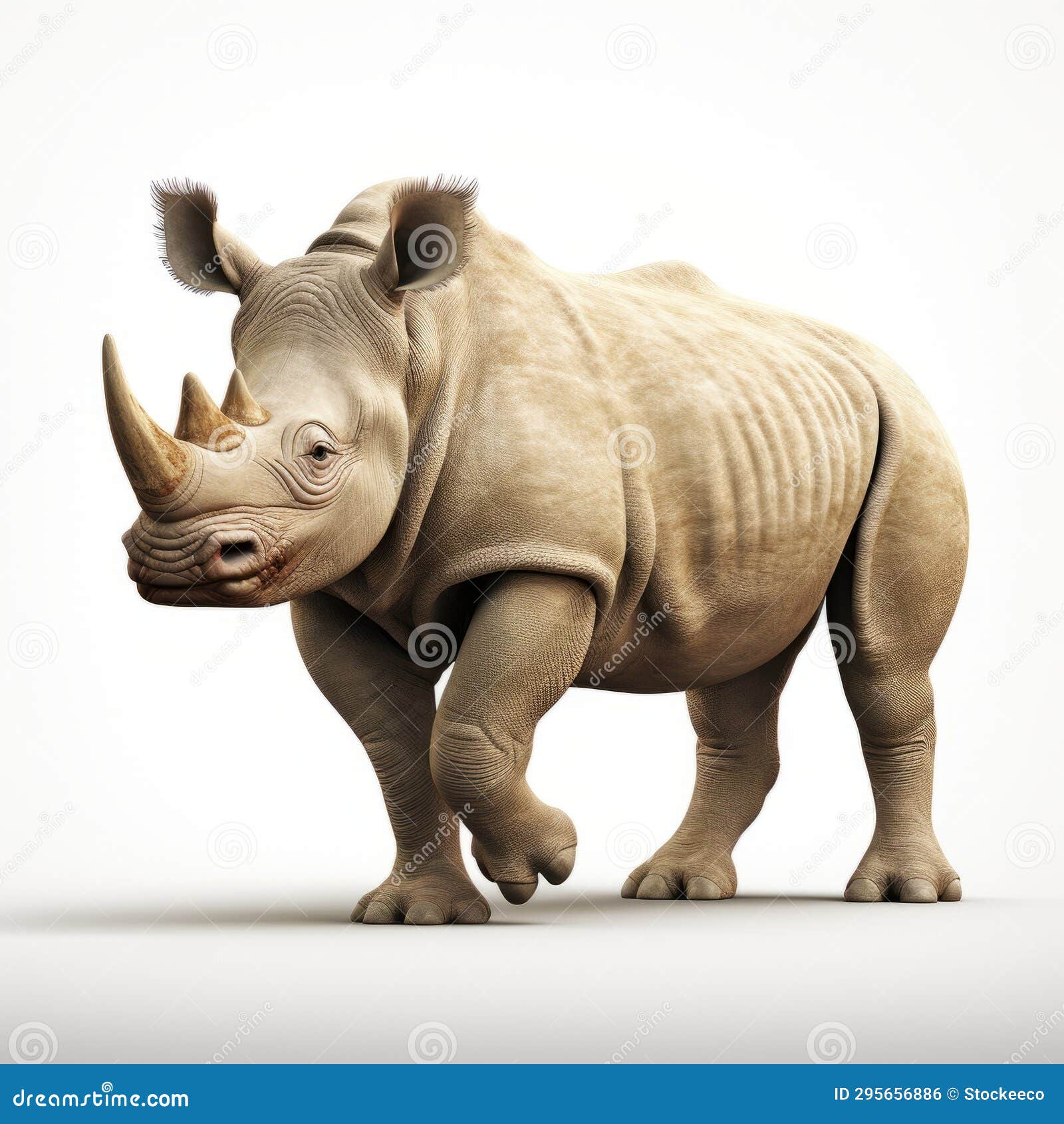 Aggressive Rhino 3d Model Walking on White Background Stock ...