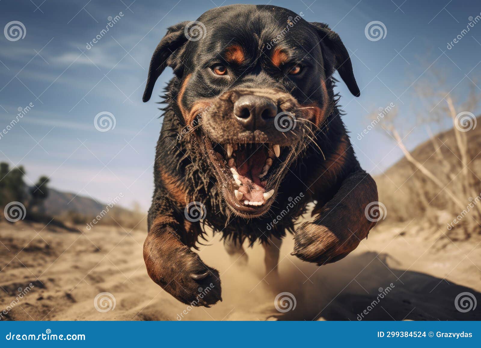 Aggressive Rottweiler Pulling Very Hard Towards the Screen Stock ...