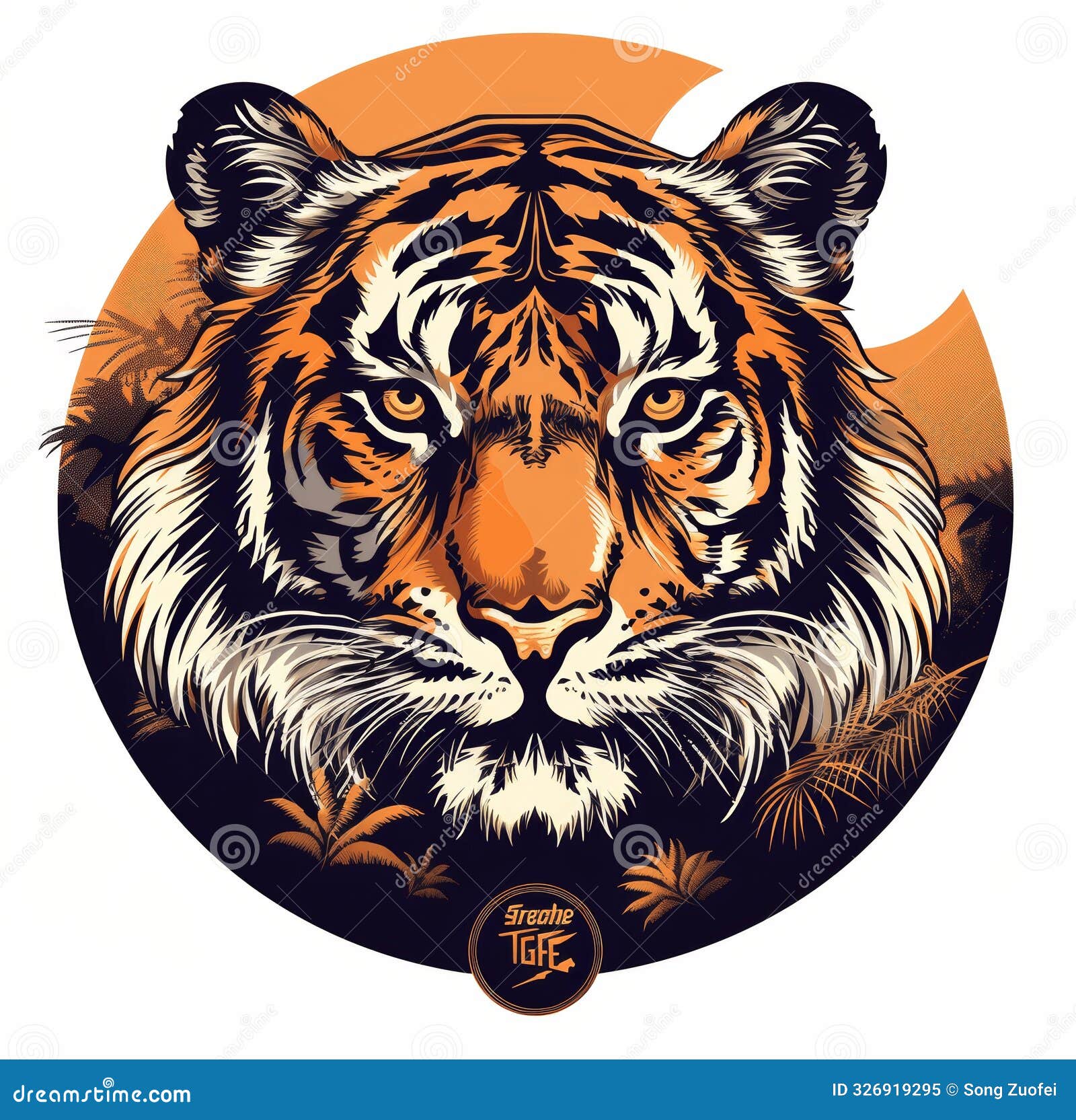 Aggressive Tiger Logo Vector Illustration with Sunset Background Stock ...