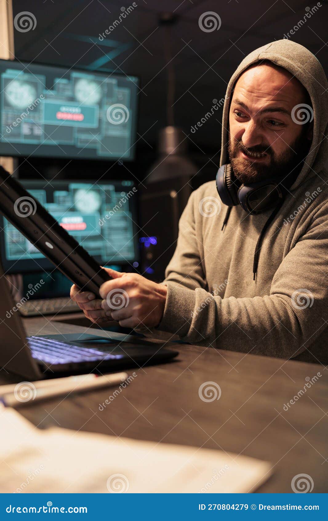 Aggressive Violent Hacker Throwing Keyboard Stock Image - Image of ...