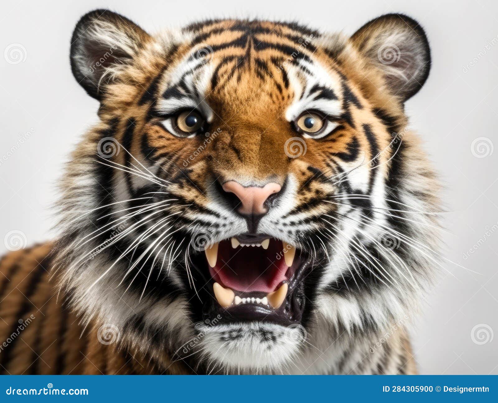 Aggressive Wild Tiger Portrait And White Background Royalty-Free Stock ...