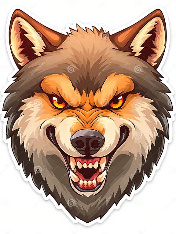 Aggressive Wolf Head Illustration, Snarling with Sharp Teeth and ...