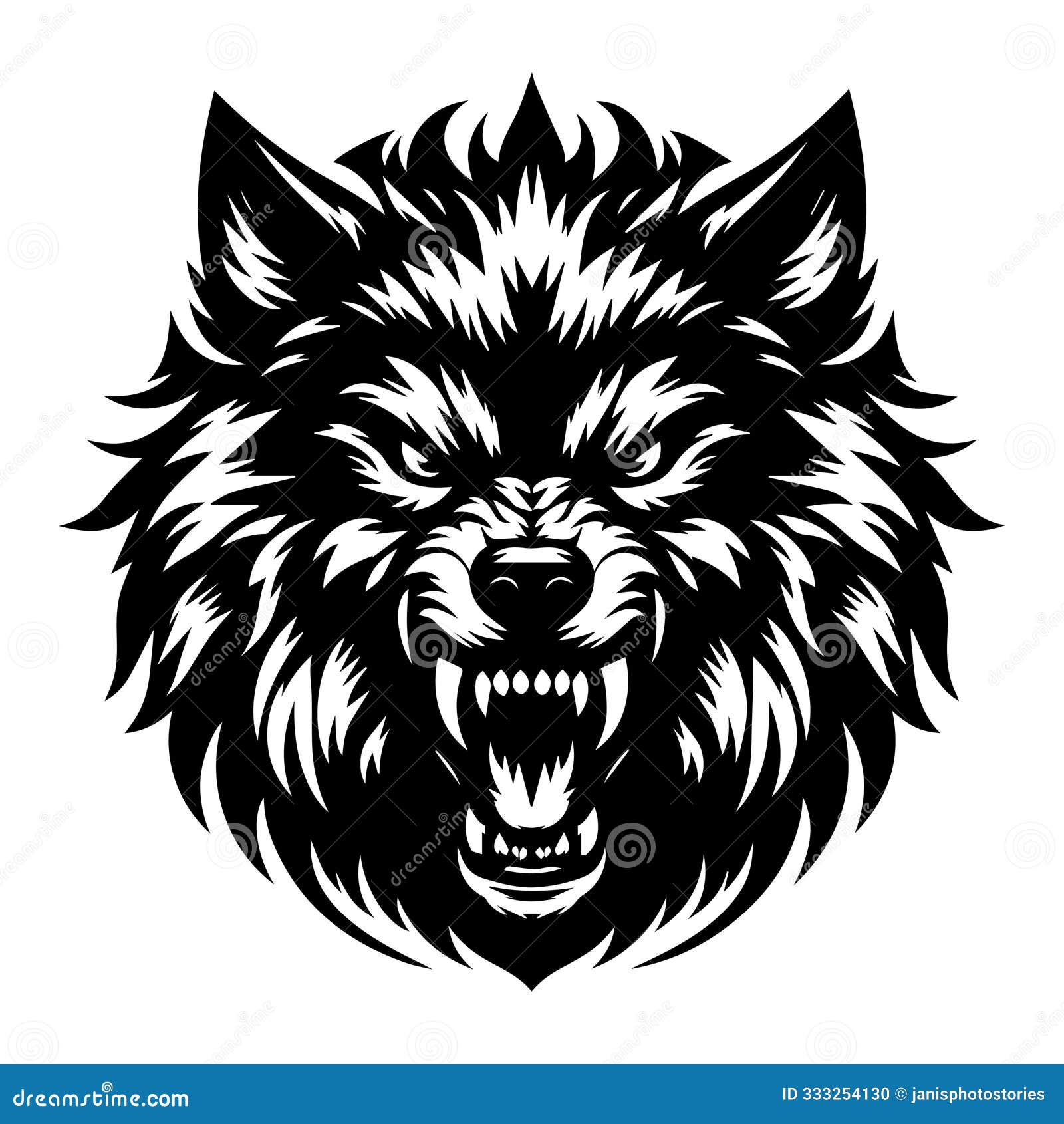 Aggressive Wolf Head Silhouette Vector, Black and White Artwork ...