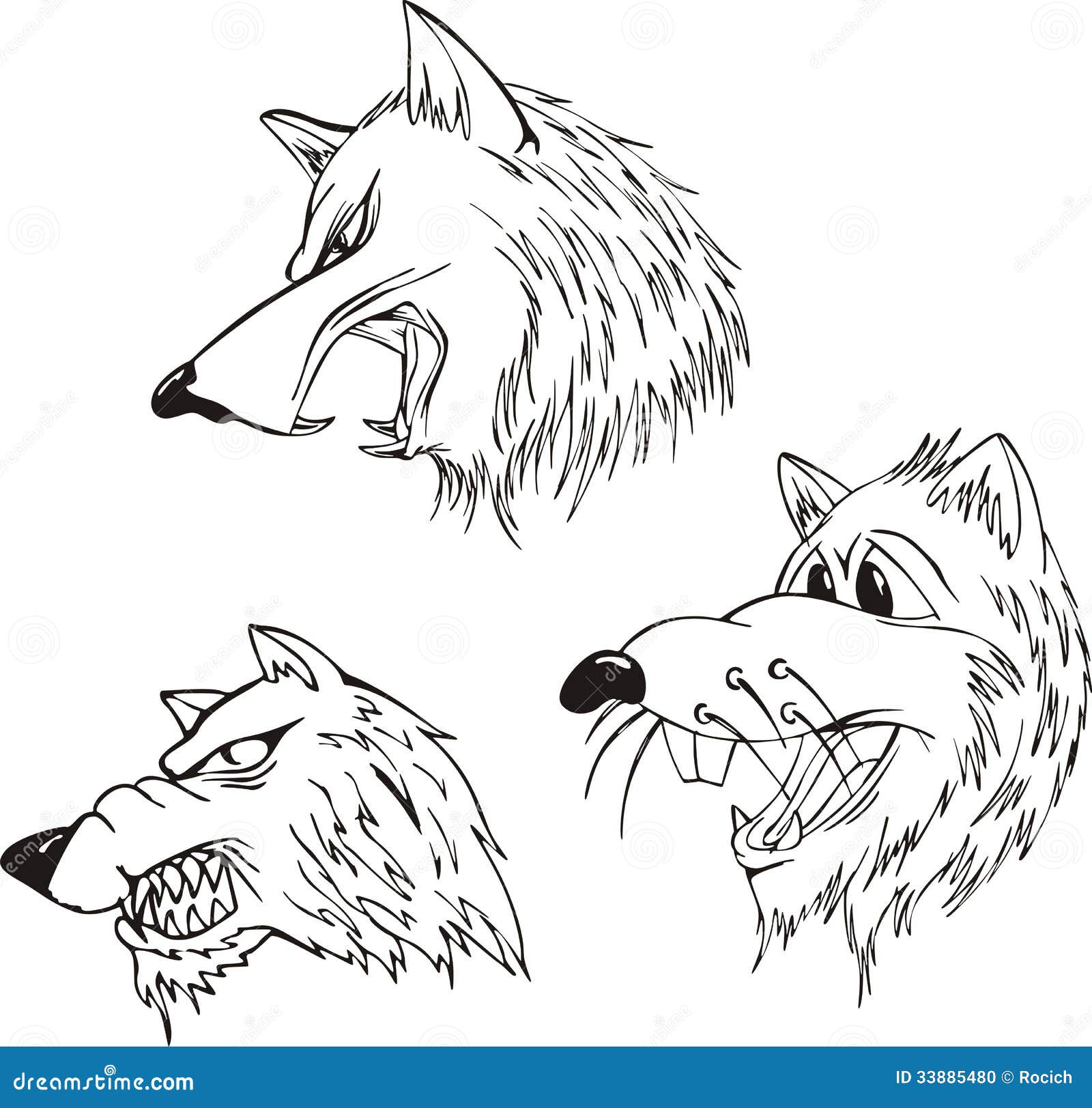 Aggressive wolf heads stock vector. Illustration of black - 33885480
