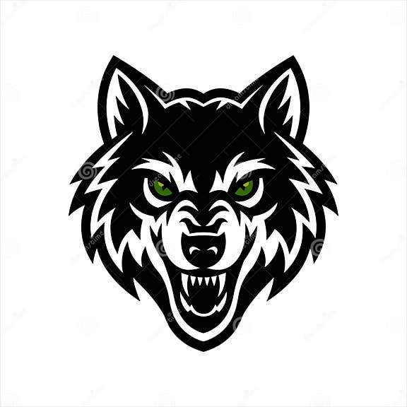 Aggressive Wolf Logo Vector with Green Eyes Stock Vector - Illustration ...