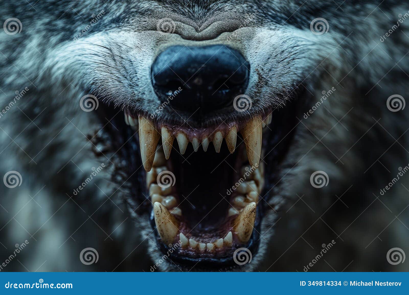 Aggressive Wolf Showing Teeth Growling Dangerously Stock Photo - Image ...