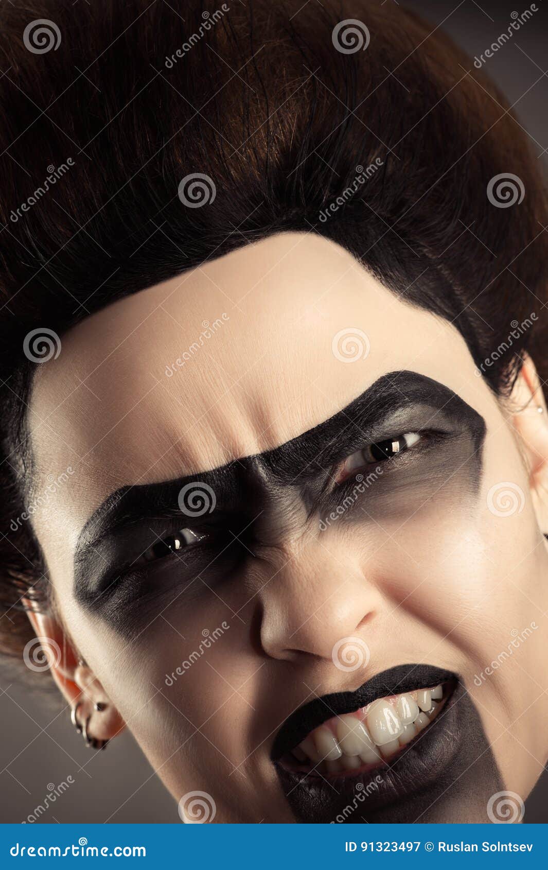 Aggressive Woman Face with Creative Dark Makeup Stock Image - Image of ...