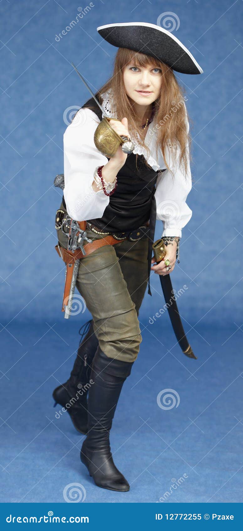 Aggressive Woman in Pirate Costume Stock Image - Image of filibuster ...