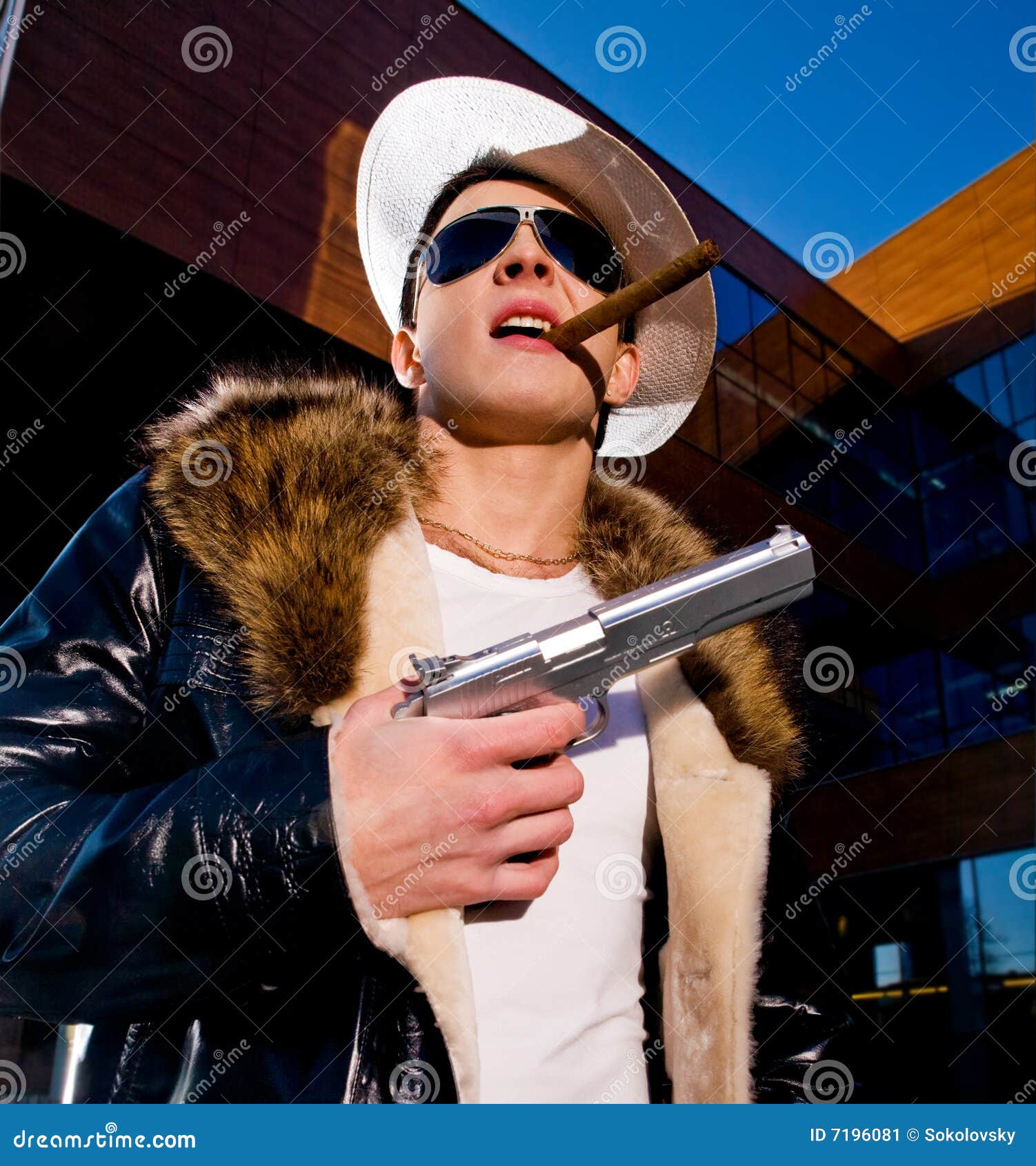 Aggressive Young Gangster with a Gun and Cigar Stock Image - Image of ...