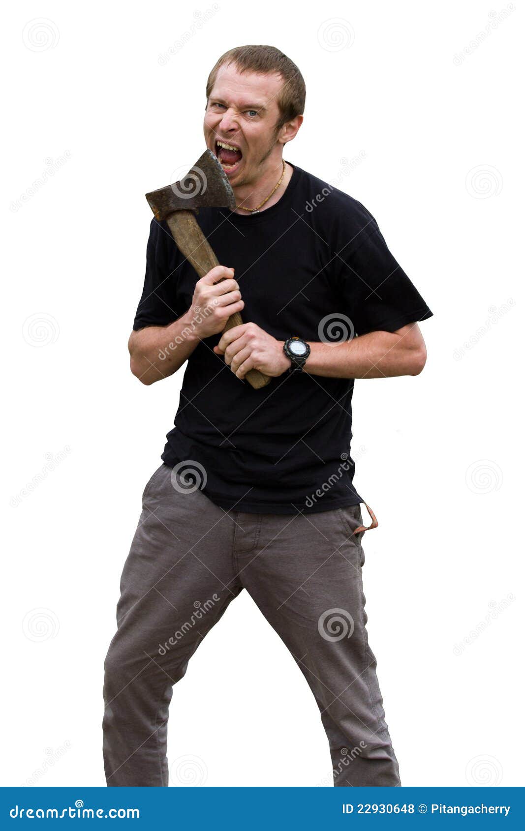 Aggressive Young Man with Ax on the White Stock Photo - Image of ...