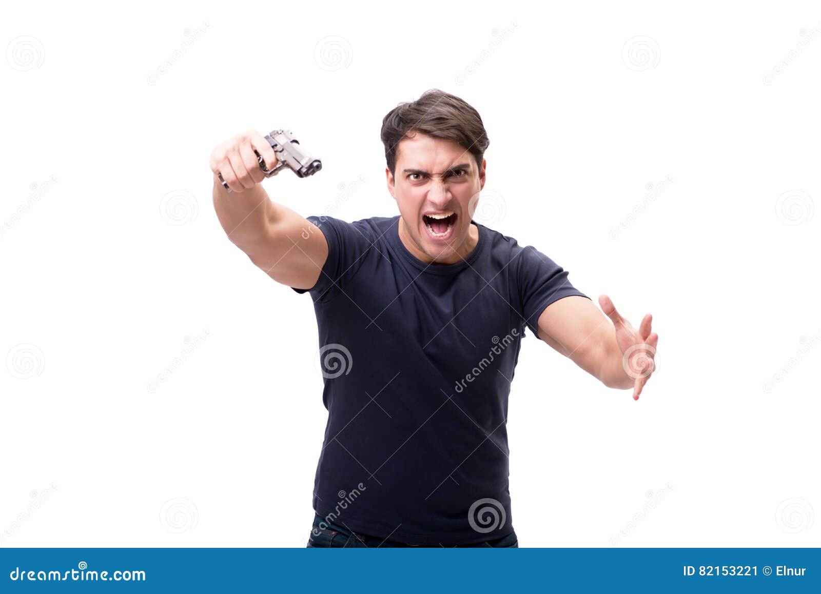 The Aggressive Young Man with Gun Isolated on White Stock Image - Image ...
