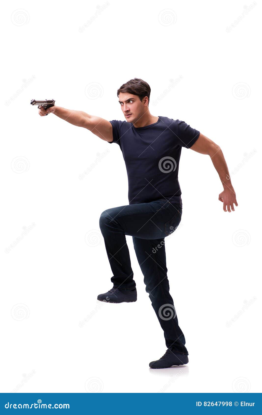 The Aggressive Young Man with Gun Isolated on White Stock Photo - Image ...