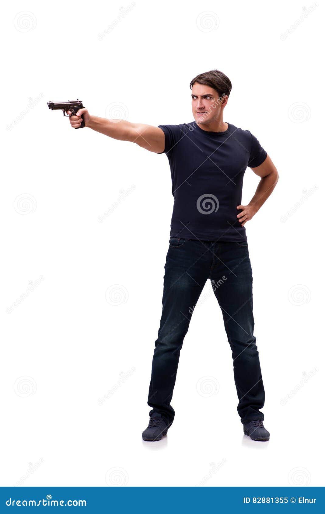 The Aggressive Young Man with Gun Isolated on White Stock Image - Image ...