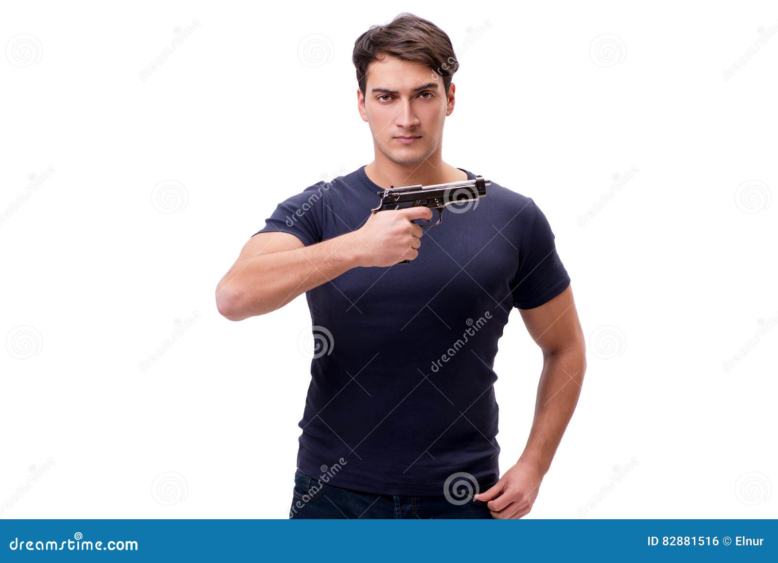 The Aggressive Young Man with Gun Isolated on White Stock Photo - Image ...