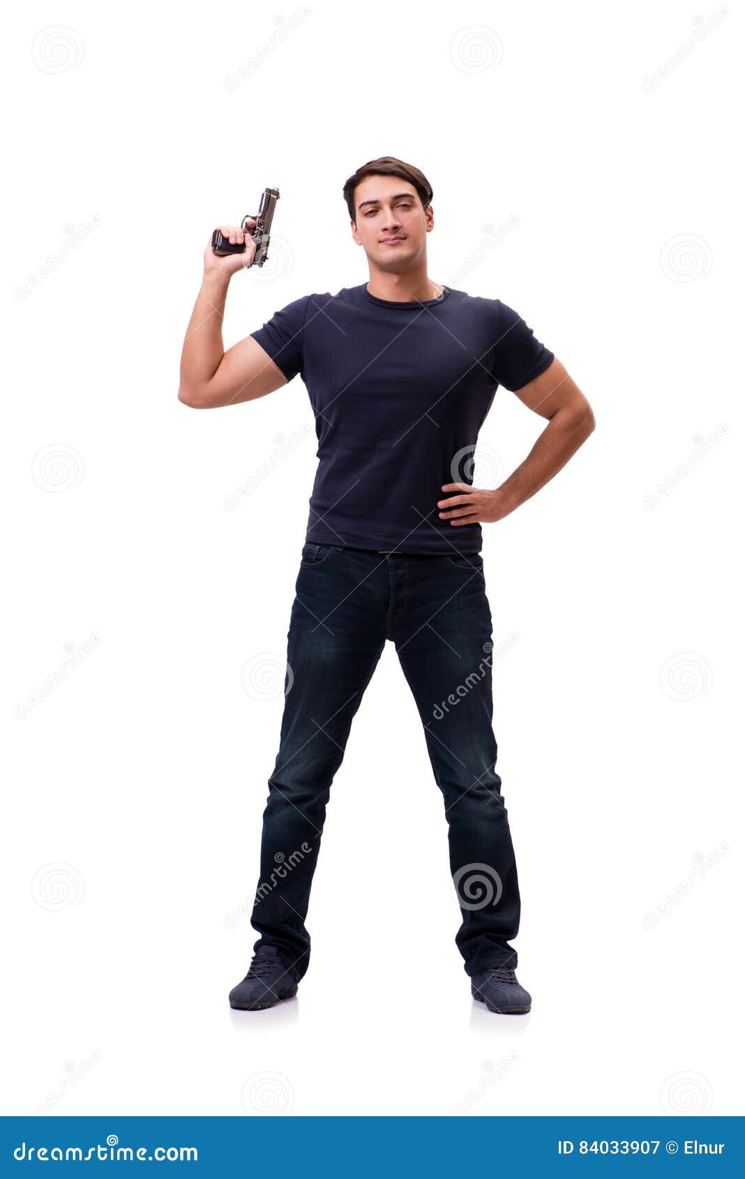 The Aggressive Young Man with Gun Isolated on White Stock Image - Image ...