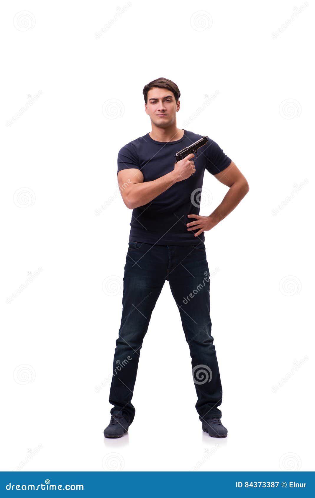 The Aggressive Young Man with Gun Isolated on White Stock Image - Image ...