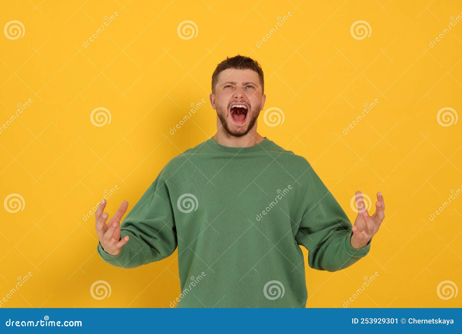 Aggressive Young Man Shouting on Orange Background Stock Image - Image ...