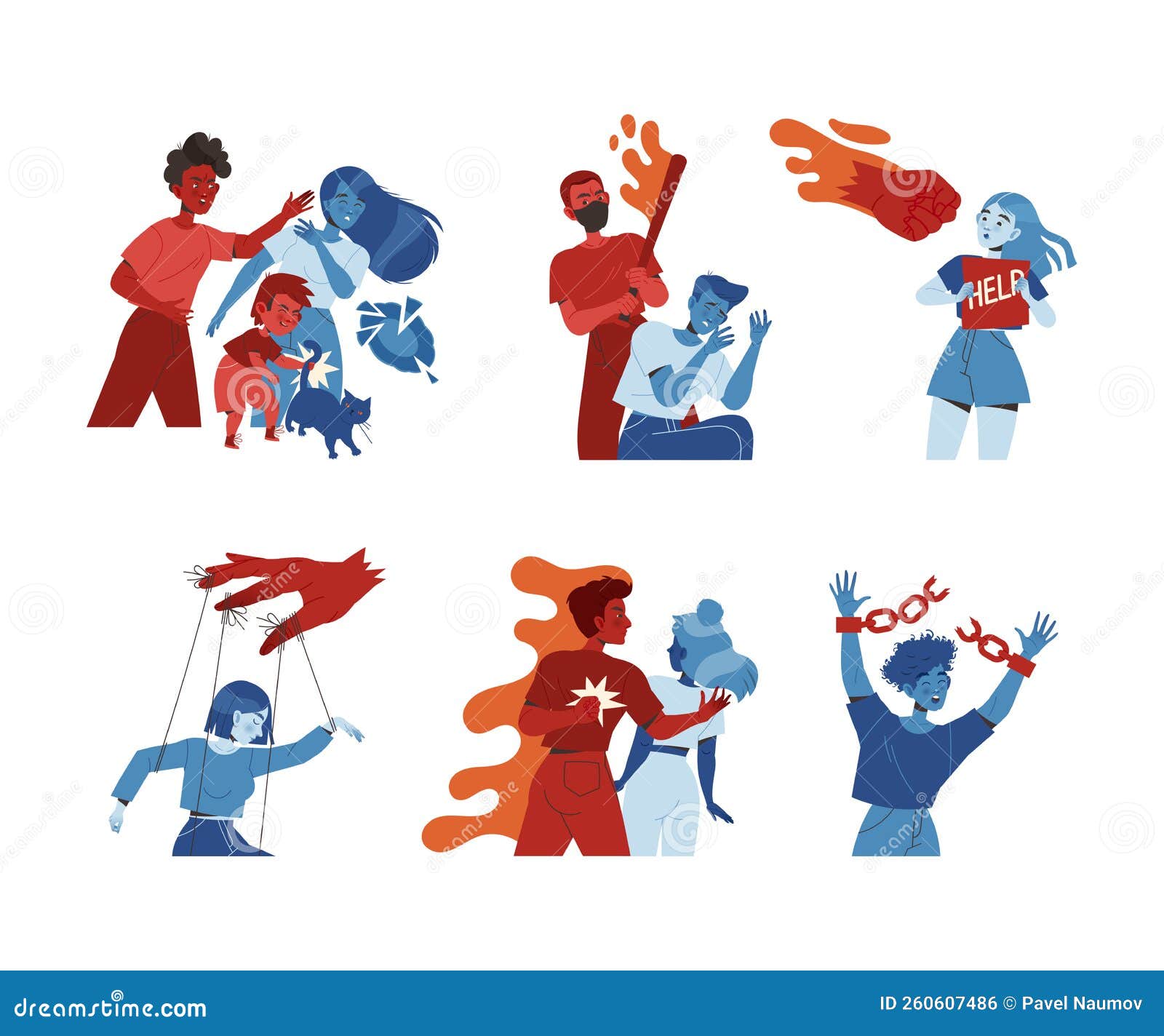 Aggressor Threatening and Offending His Victim Vector Set Stock Vector ...