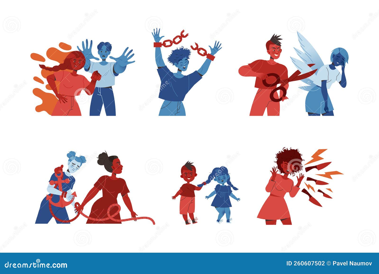 Aggressor Threatening and Offending His Victim Vector Set Stock Vector ...