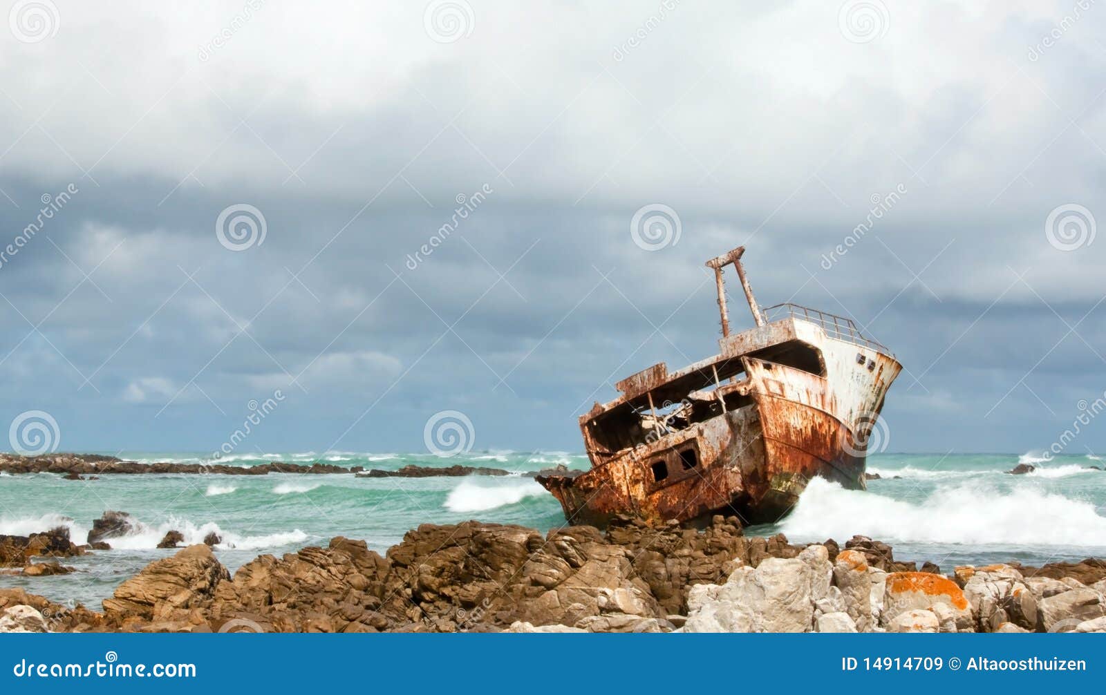 Aghullas Shipwreck Lying on the Rocks Stock Image - Image of coastal ...