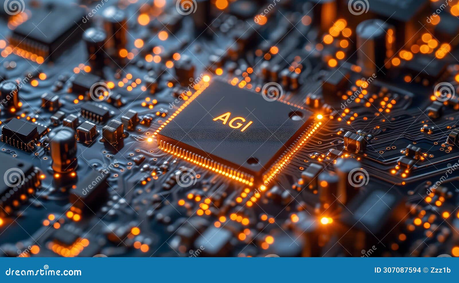 AGI - Artificial General Intelligence - Microchip on Black Circuit ...