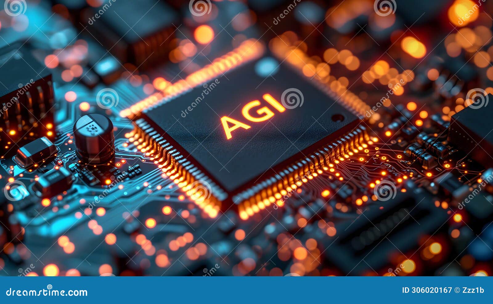 AGI - Artificial General Intelligence - Microchip on Black Circuit ...