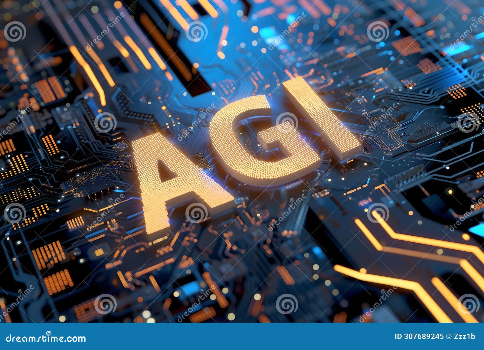 AGI - Artificial General Intelligence - Word on Circuit Board with Blue ...