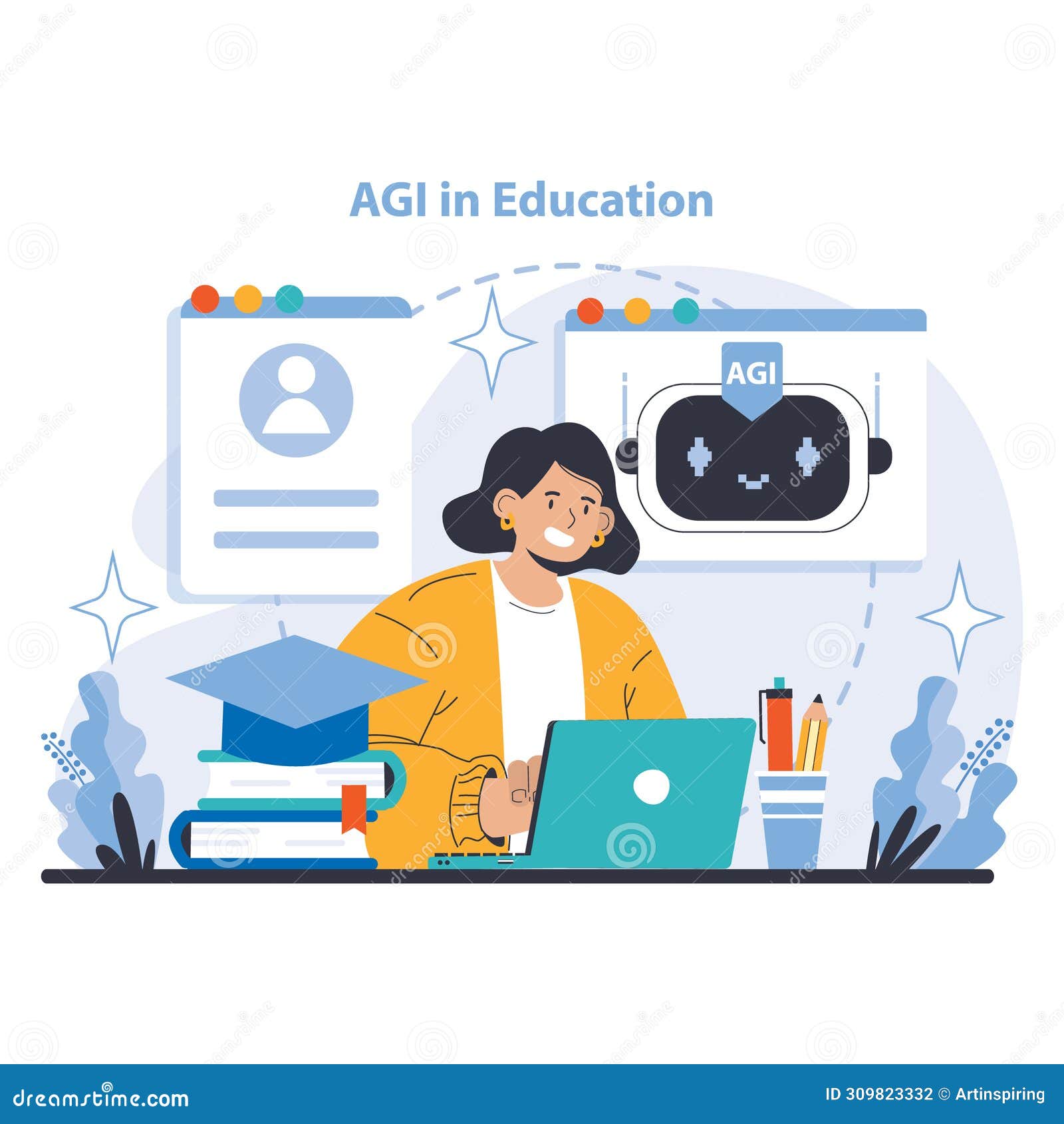 AGI Concept. Flat Vector Illustration. Stock Vector - Illustration of personalized, computing ...
