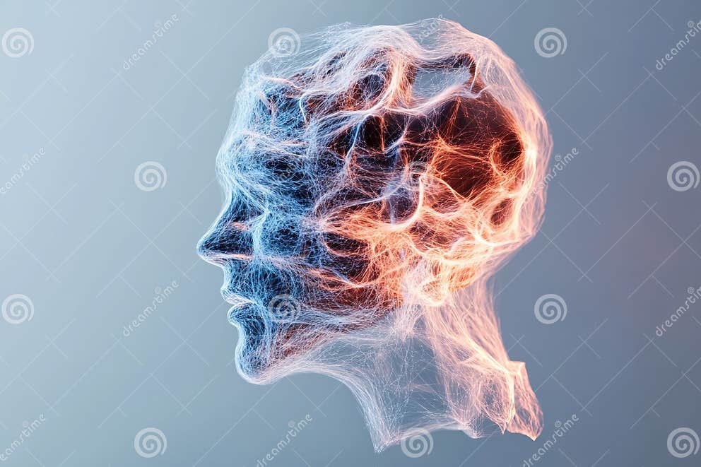 AGI Human Head Neural Network in Dynamic Flow Stock Image - Image of ...