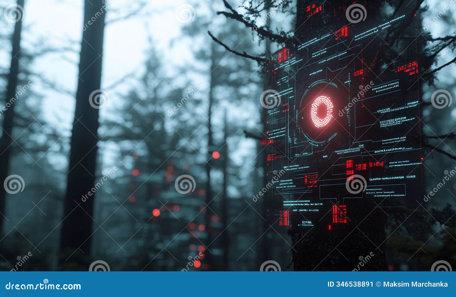 AGI Interactive Forest with Glowing Digital Displays Stock Image ...