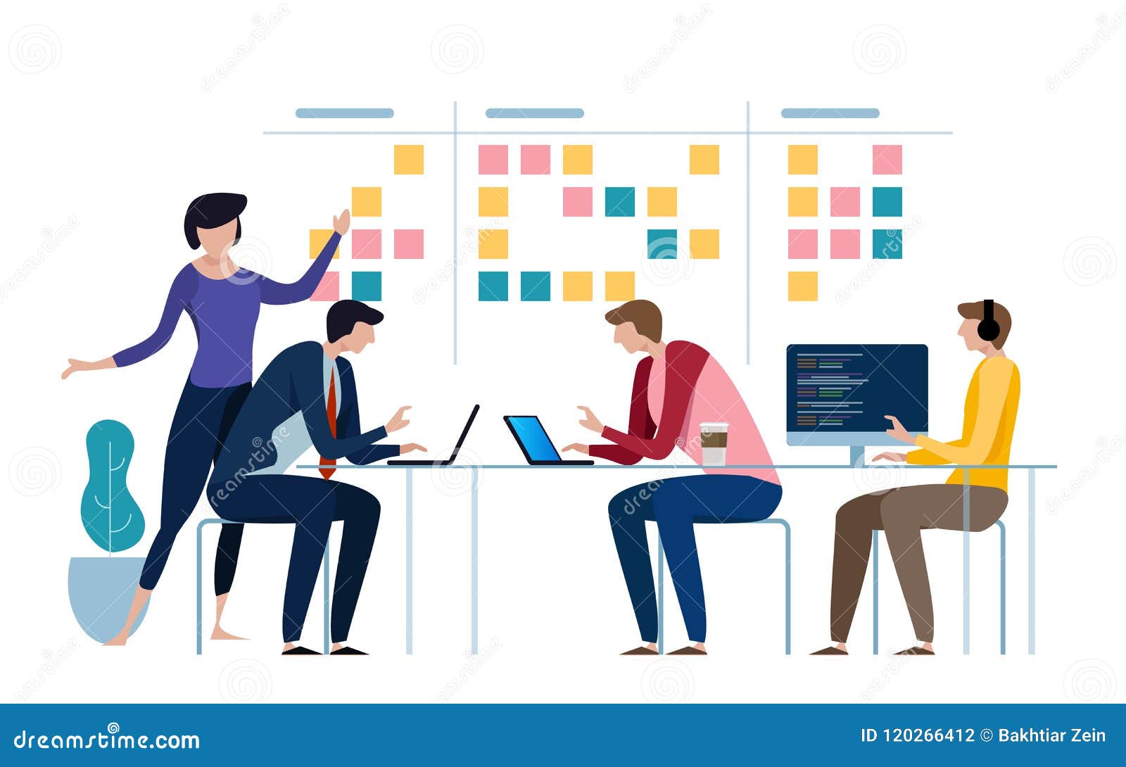 Business Agile And Scrum Process, Team Tasks Vector Illustration ... Business Agile And Scrum Process, Team Tasks Vector Illustration ...