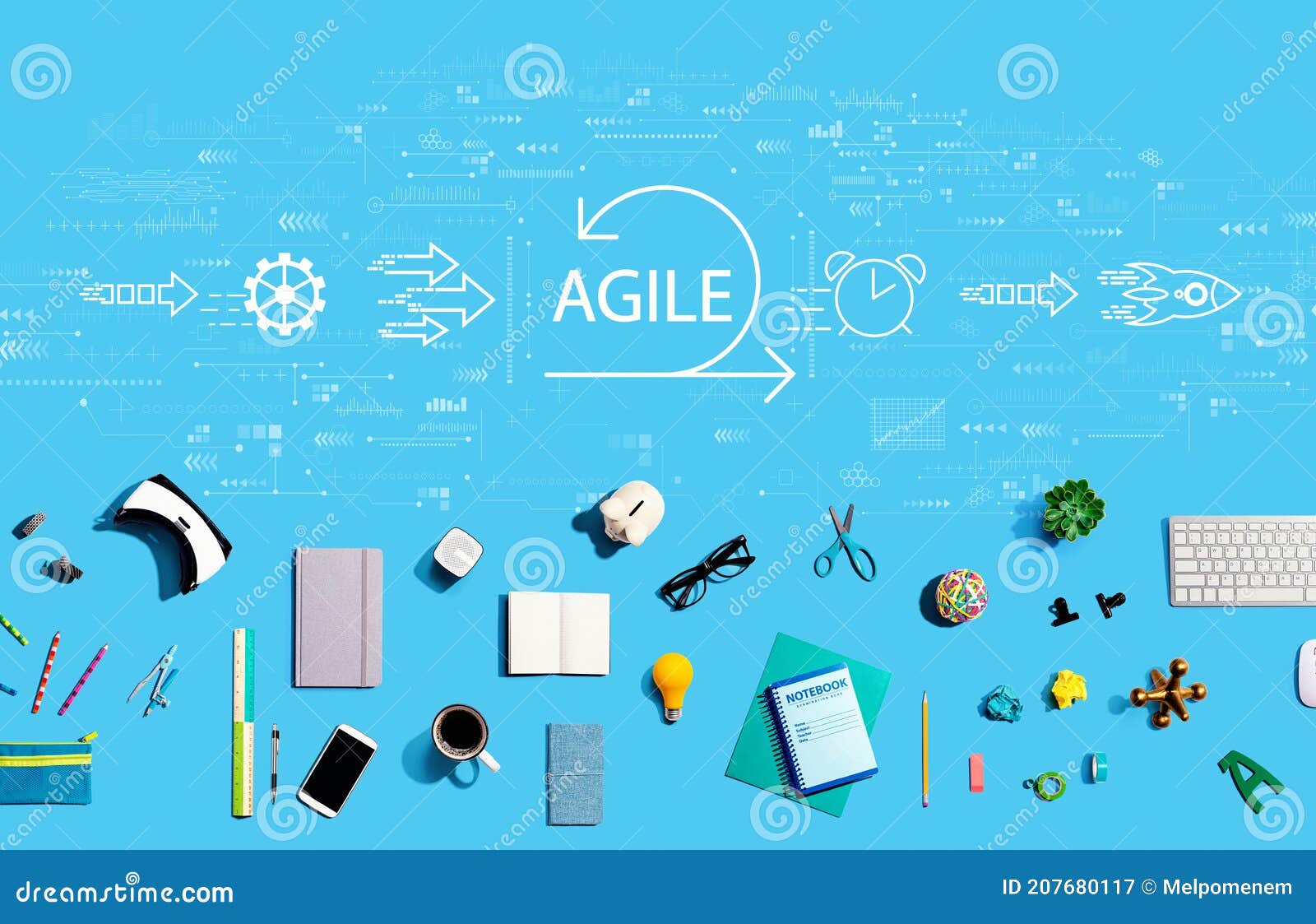 Agile Concept with Electronic Gadgets and Office Supplies Stock ...