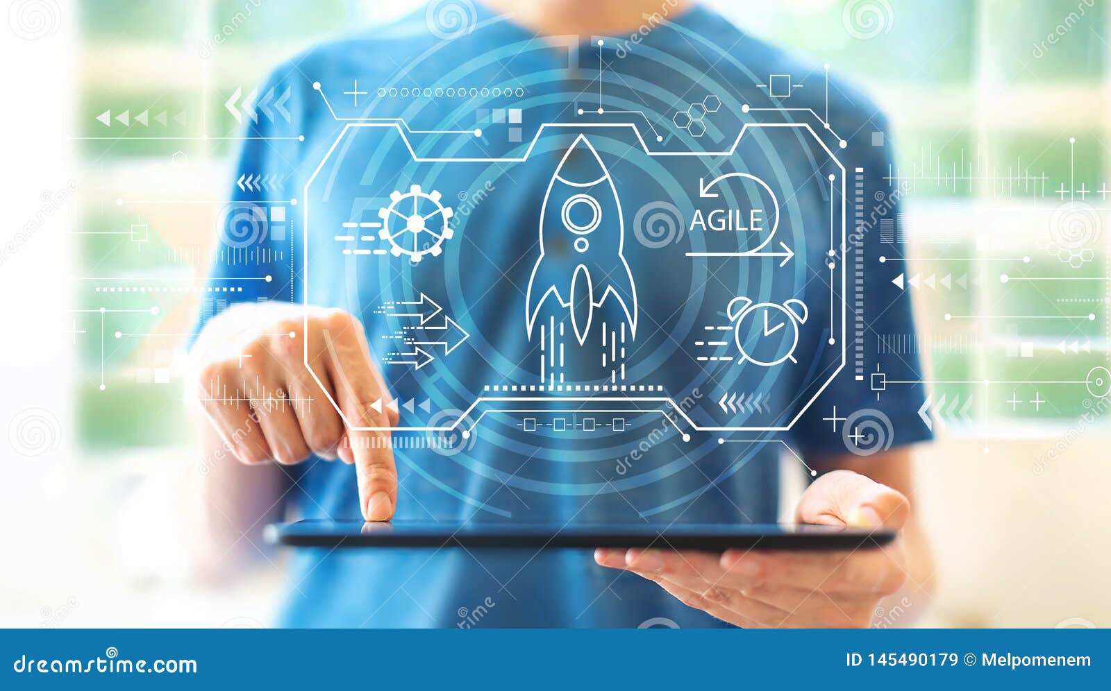 Agile Concept with Man Using a Tablet Stock Illustration - Illustration ...