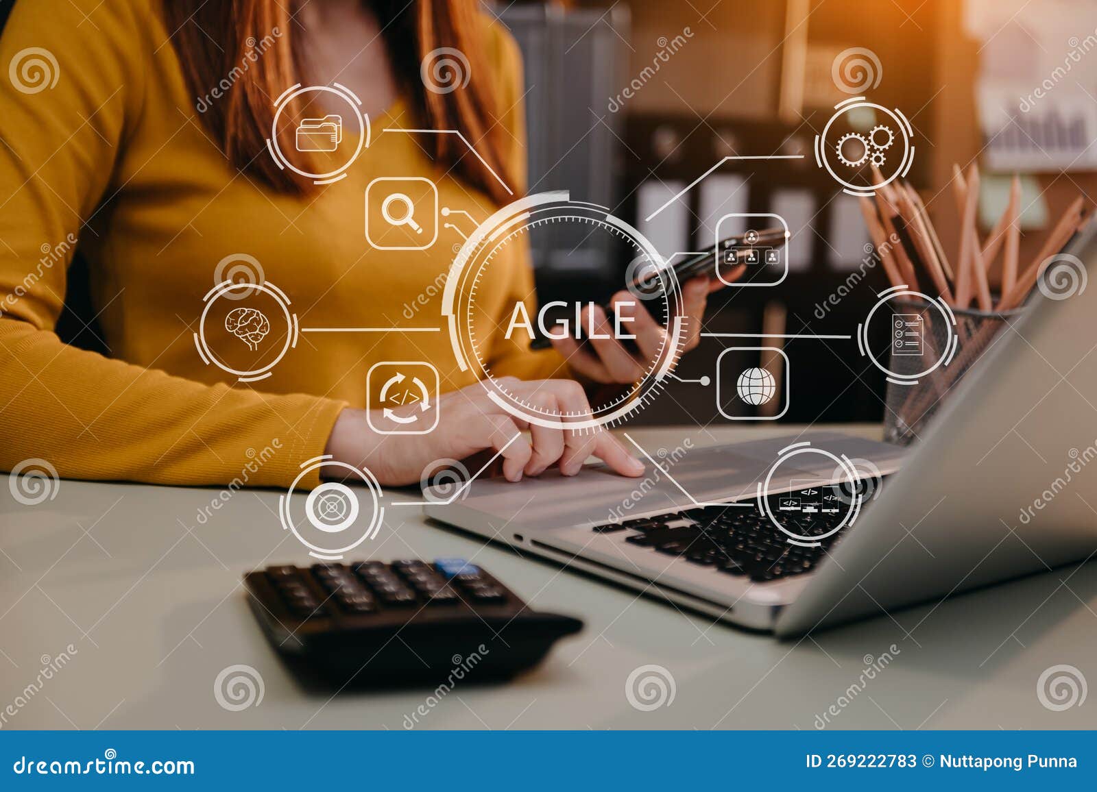 Agile Development Methodology Concept. Business Hand Using Laptop and ...