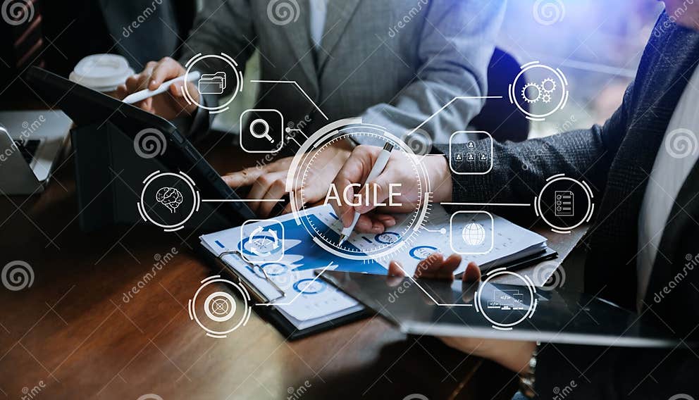 Agile Development Methodology Concept. Business Hand Using Laptop and ...